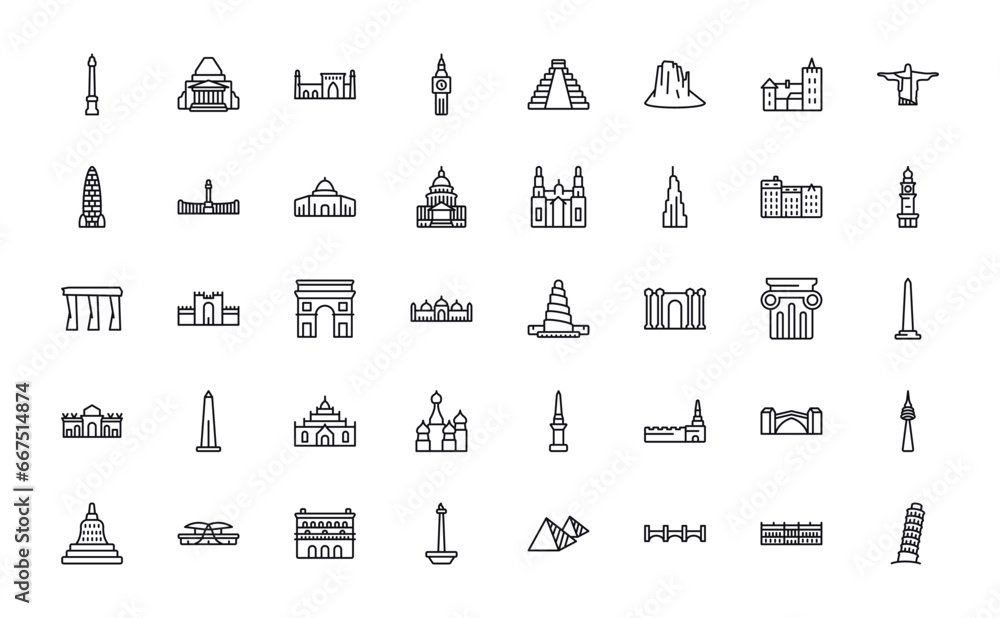 outline icons set from monuments concept. editable vector such as ...