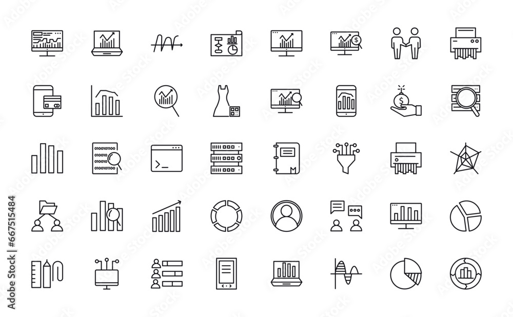 outline icons set from business and analytics concept. editable vector such as stock market ...