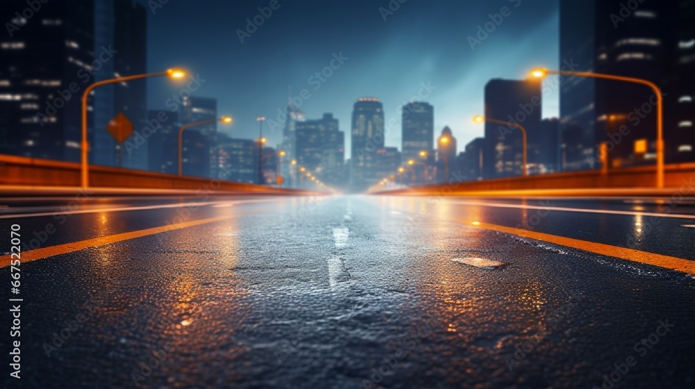 City Street at Night: Illuminated Road Signs and Architecture on ...