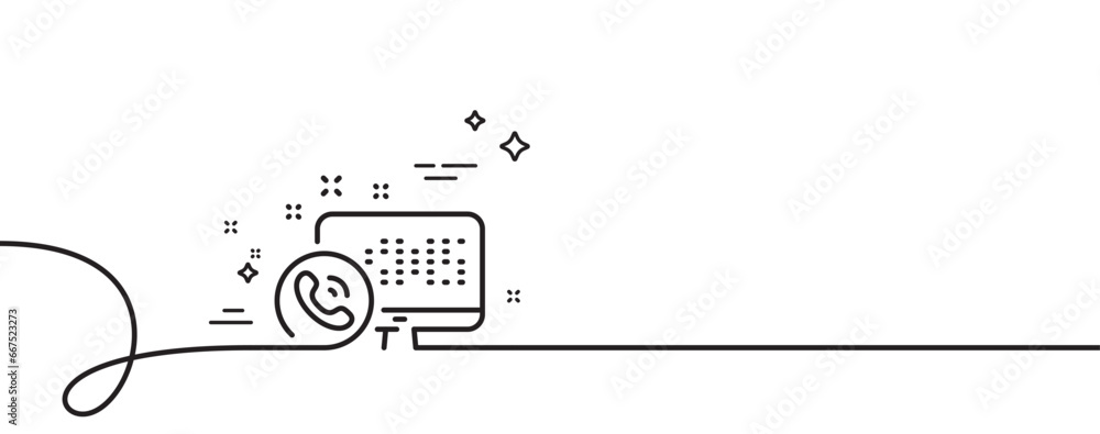 Web call center service line icon. Continuous one line with curl. Phone ...