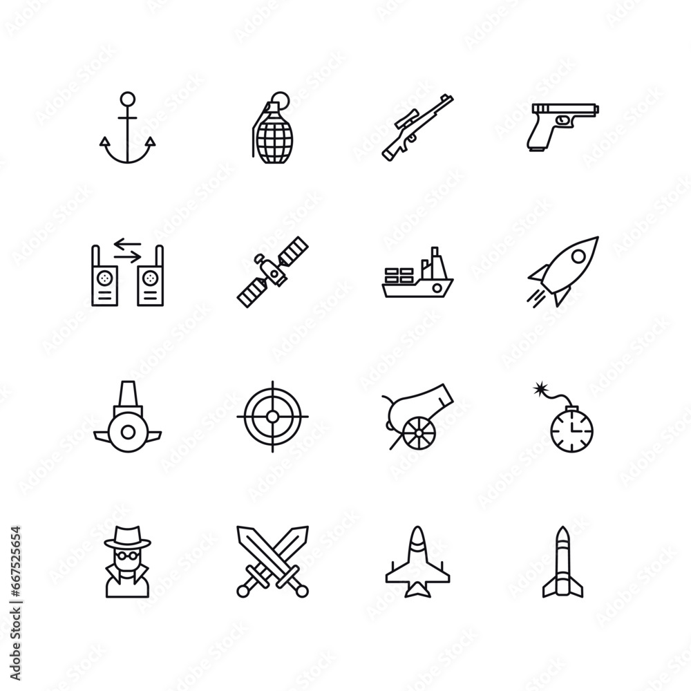 outline icons set from army and war concept. editable vector such as ...