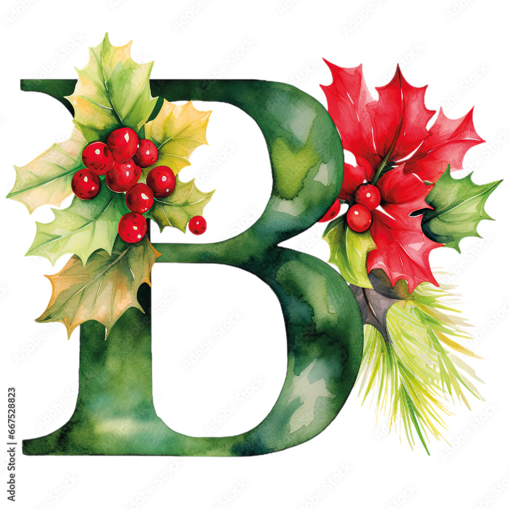 Christmas Alphabet Letter B, Watercolour Letter, Christmas Theme Stock ...