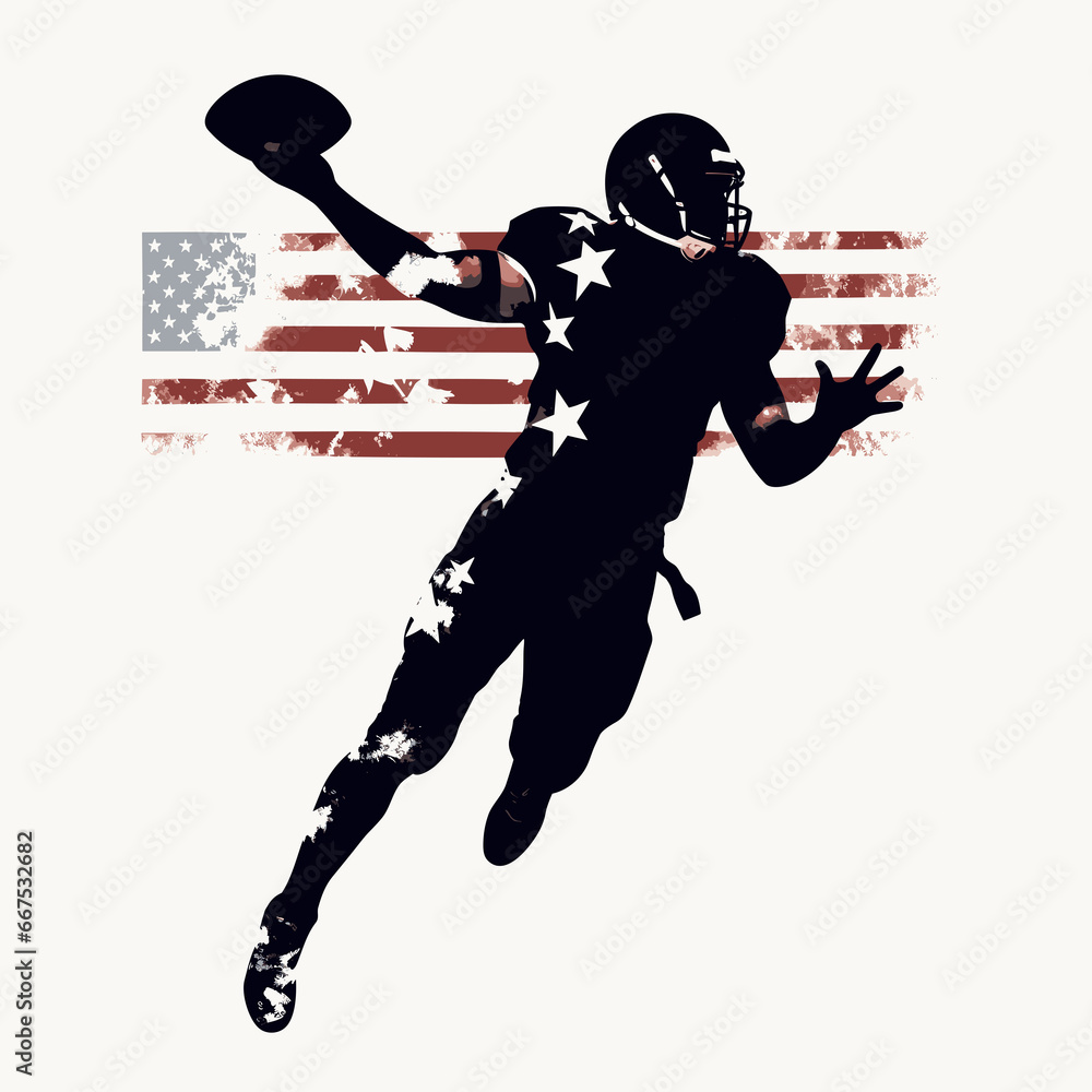 Black silhouette of a male American football athlete in-game action ...