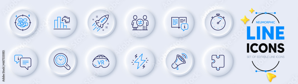 Puzzle, Megaphone and Info line icons for web app. Pack of Time ...