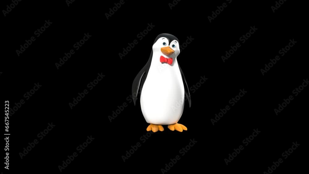 Happy 3d Rendered Cartoon Penguin Rolling Forward And Waving Its Left ...
