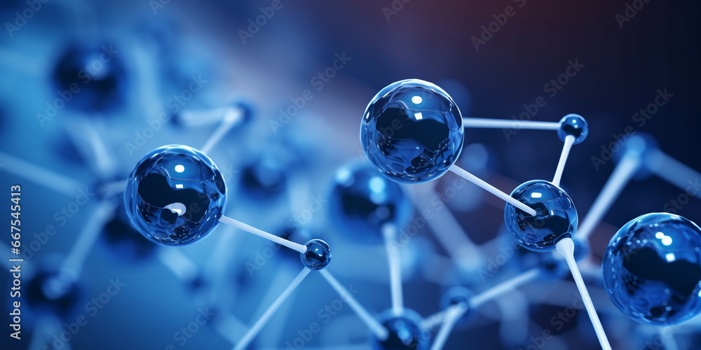 3d illustration of molecules chemical science Molecule or atom abstract ...
