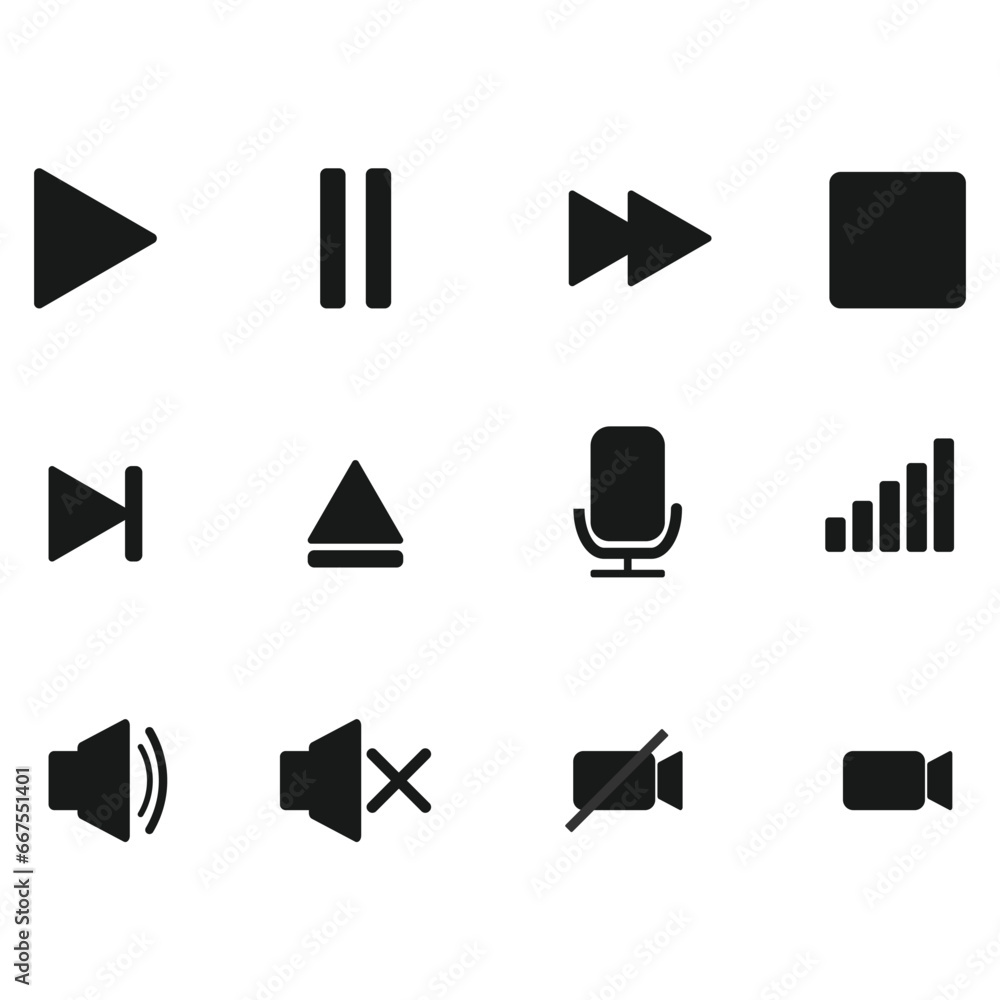 Audio, video, music player button icon. Sound control, play, pause ...