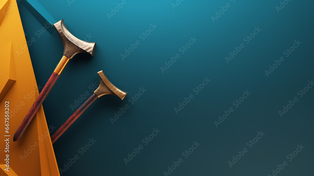 Pickaxe hammer illustration on blue gold background with copy space ...