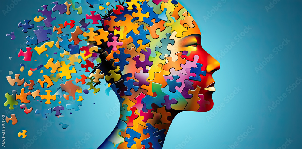 a puzzle with pieces blowing over the head Stock Illustration | Adobe Stock