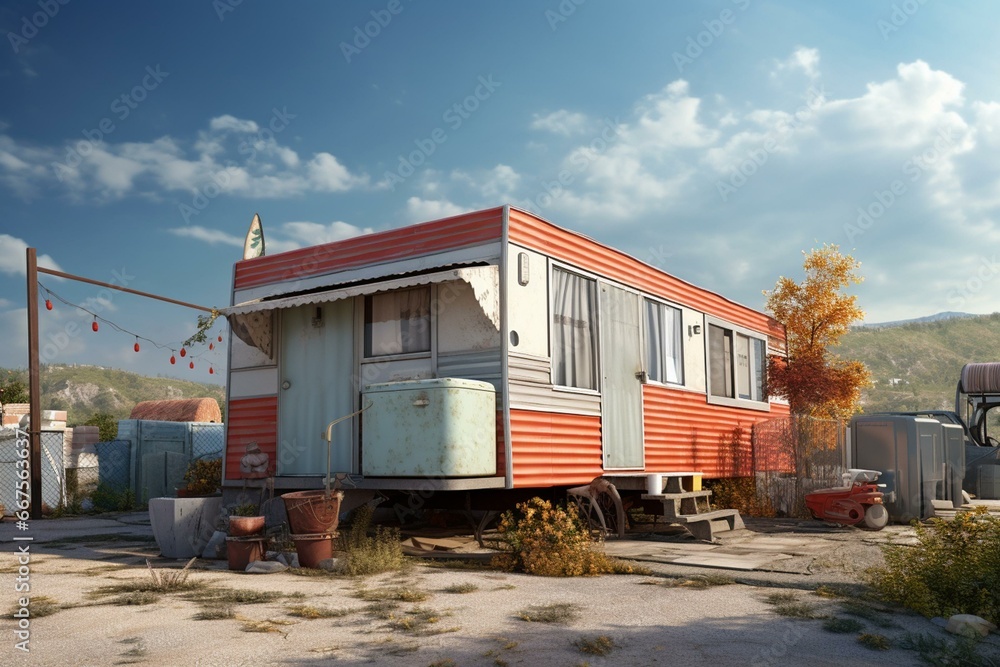 Simple image of modern trailer used as living space in trailer park ...