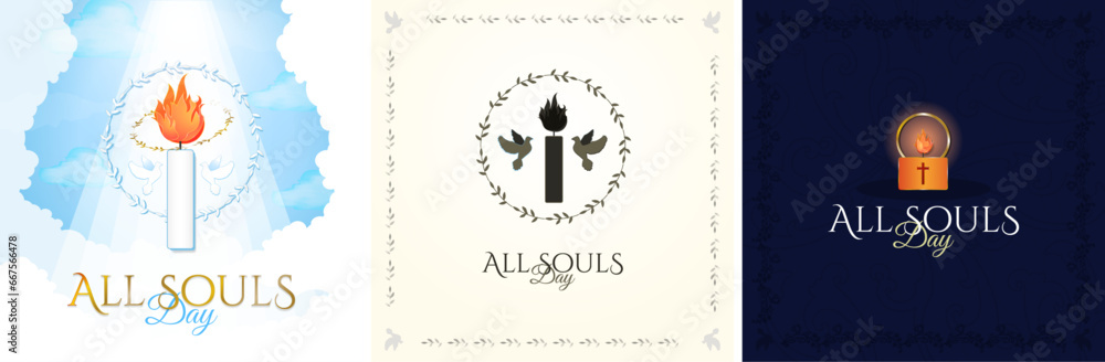 Set of All Souls Day Art Illustration Posters, celebrated on November 2 ...