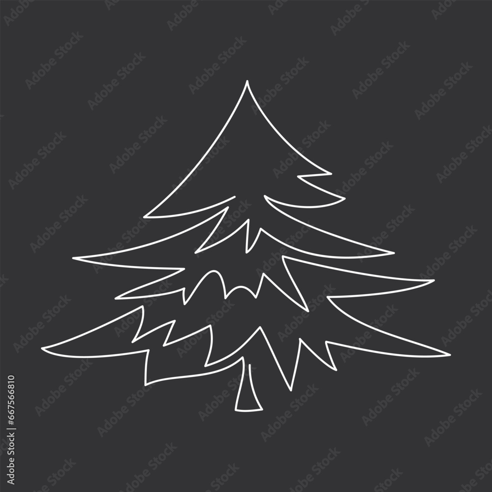 White outline Christmas fir tree line continuous drawing. Hand drawn ...