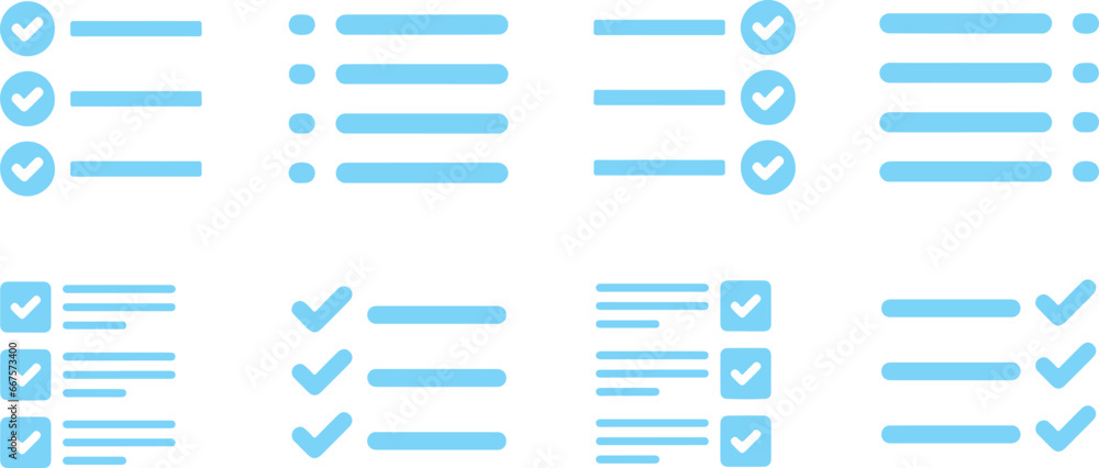 Icon set of checklist, to-do list, control list. Thin line icons, flat vector illustrations ...