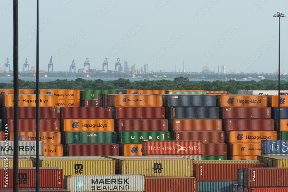 Houston, USA - 06 16 2023: Cargo seaport terminal in Houston with ...