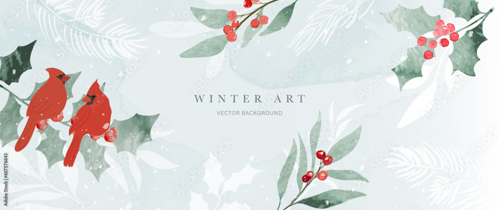 Watercolor winter art background vector illustration. Hand painted ...