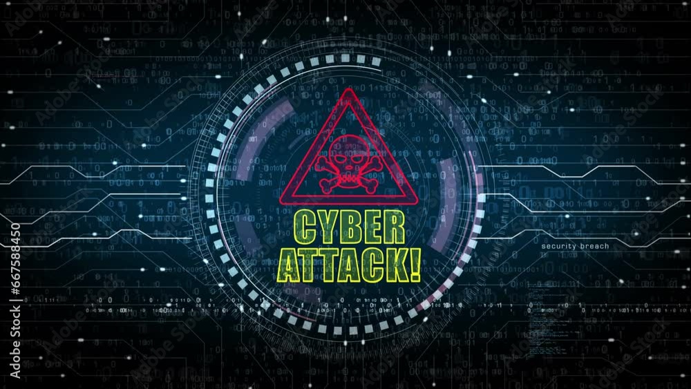 Cyber attack hacking and virus network security breach symbol abstract ...
