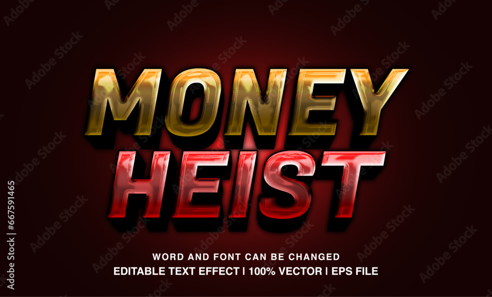 Money heist editable text effect template, 3d cartoon style typeface ...