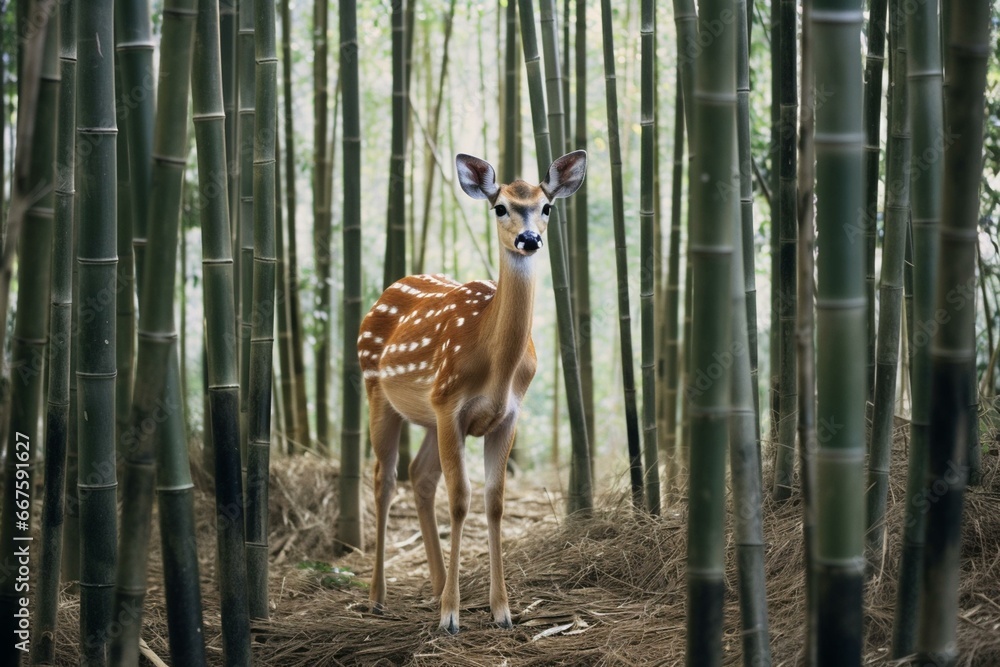 Image of a fawn standing next to a bamboo tree. Generative AI Stock ...