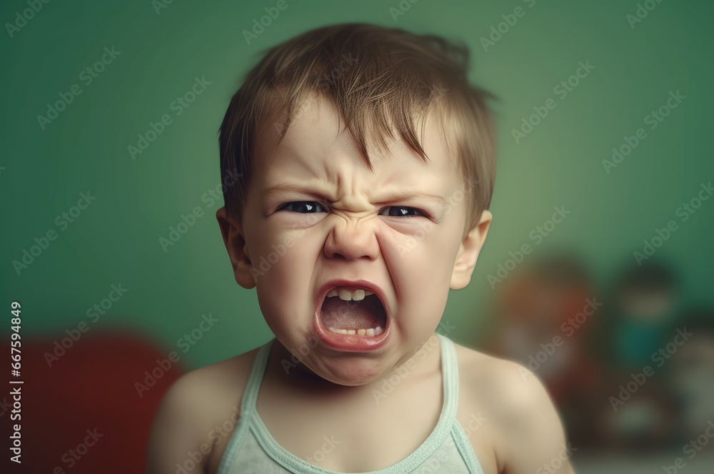 Angry yelling toddler fighting. Bully mad little boy with shouting face ...