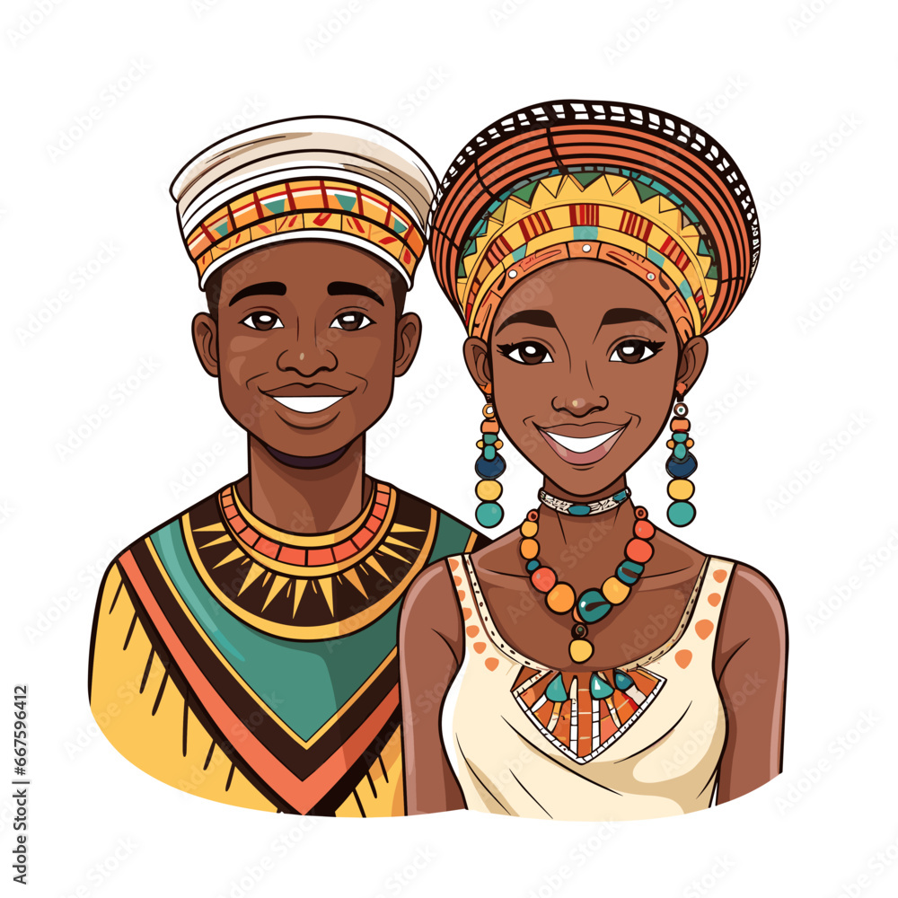 African couple hand-drawn comic illustration. African couple. Vector ...