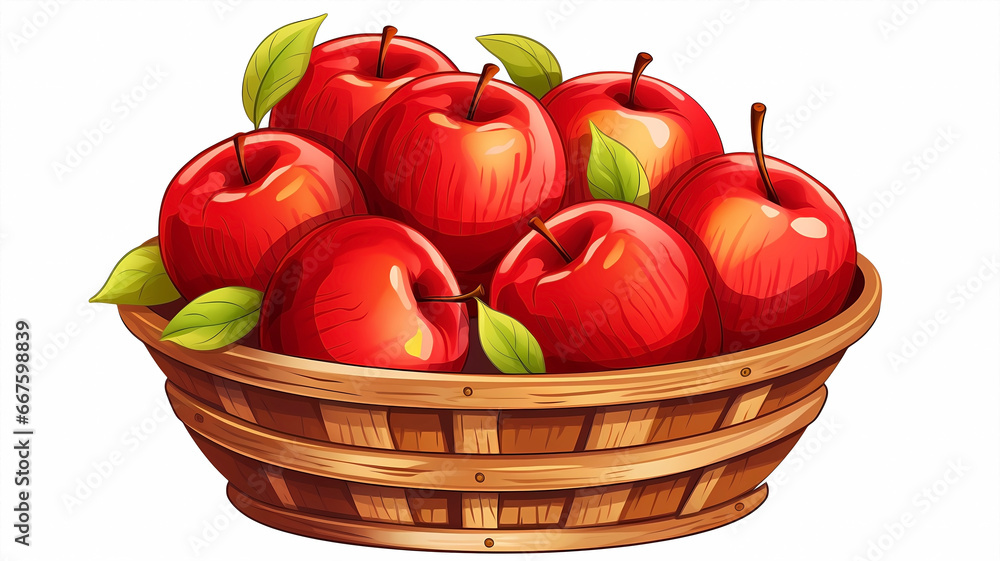 Hand drawn cartoon basket of apples illustration Stock Illustration ...