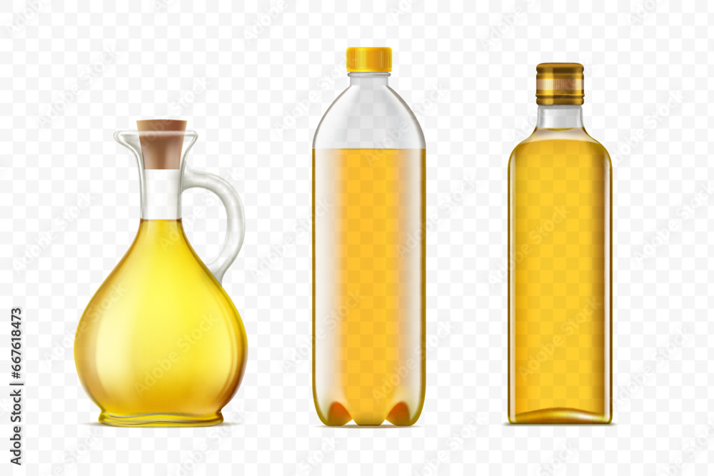 Collection of bottles and jug with cooking oil. Packaging templates ...