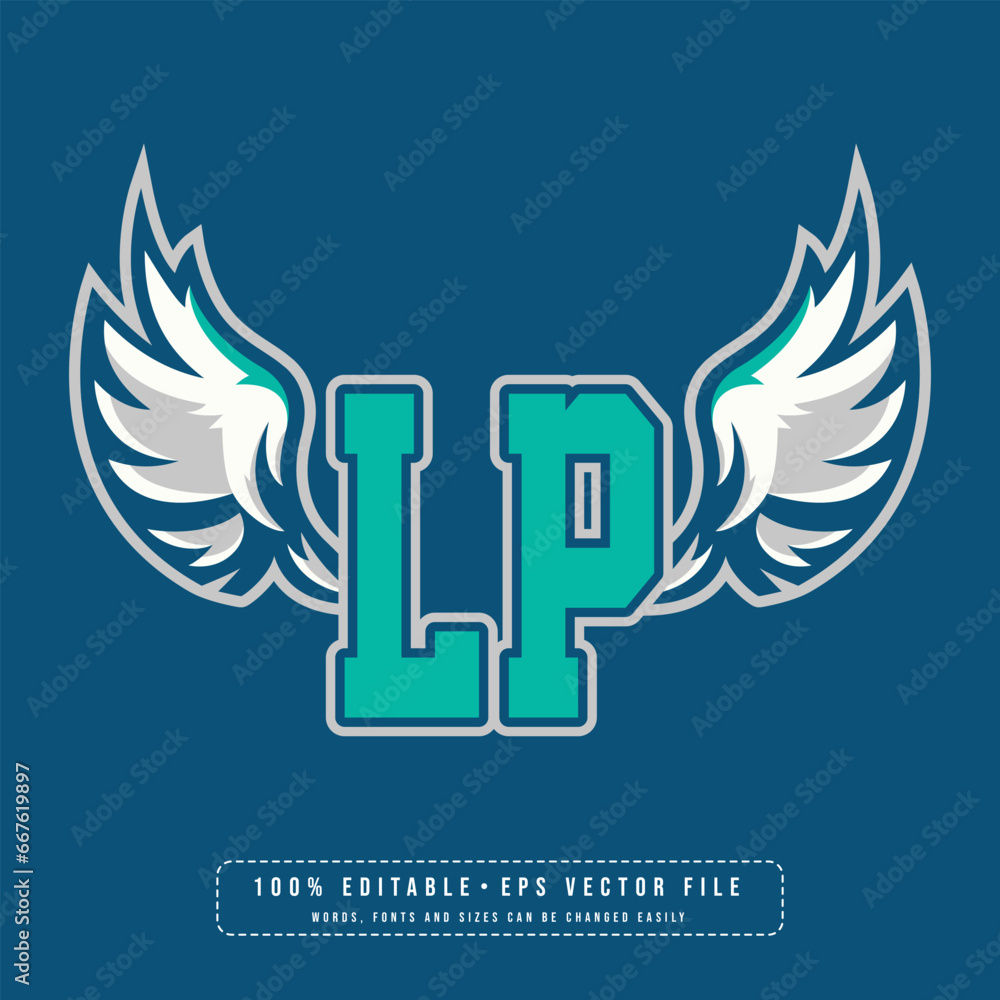 LP wings logo vector with editable text effect. Editable letter LP ...