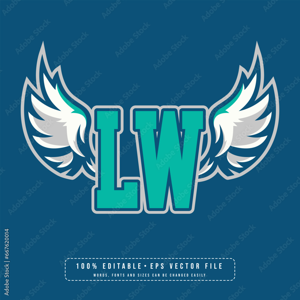 Lw wings logo vector with editable text effect. Editable letter Lw ...