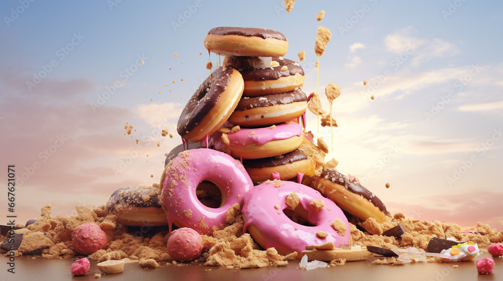pile of Donuts thrown away. food waste. leftover donuts Stock ...
