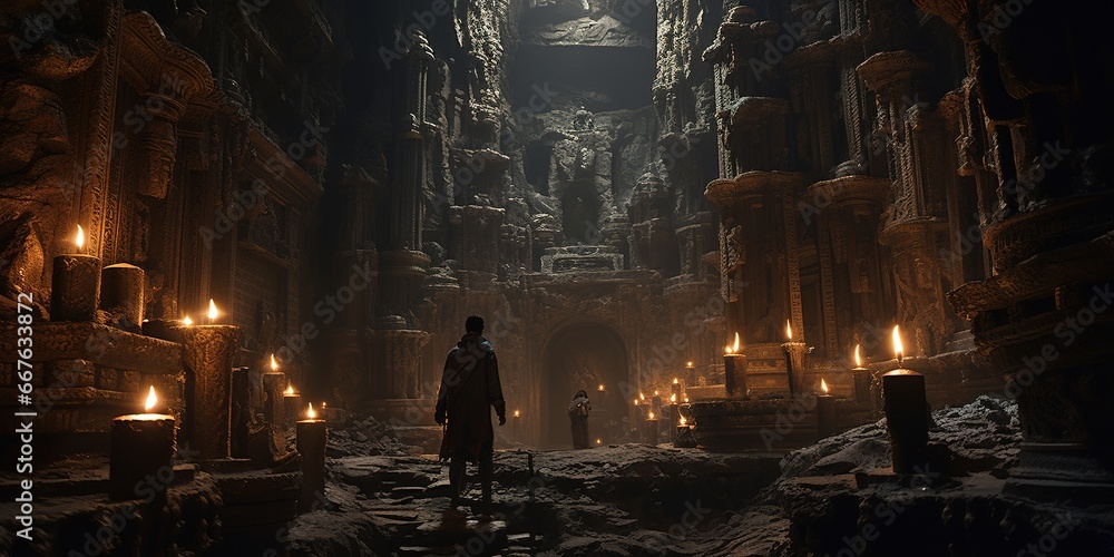 In the bowels of an ancient pyramid, a historian stands before a mural ...