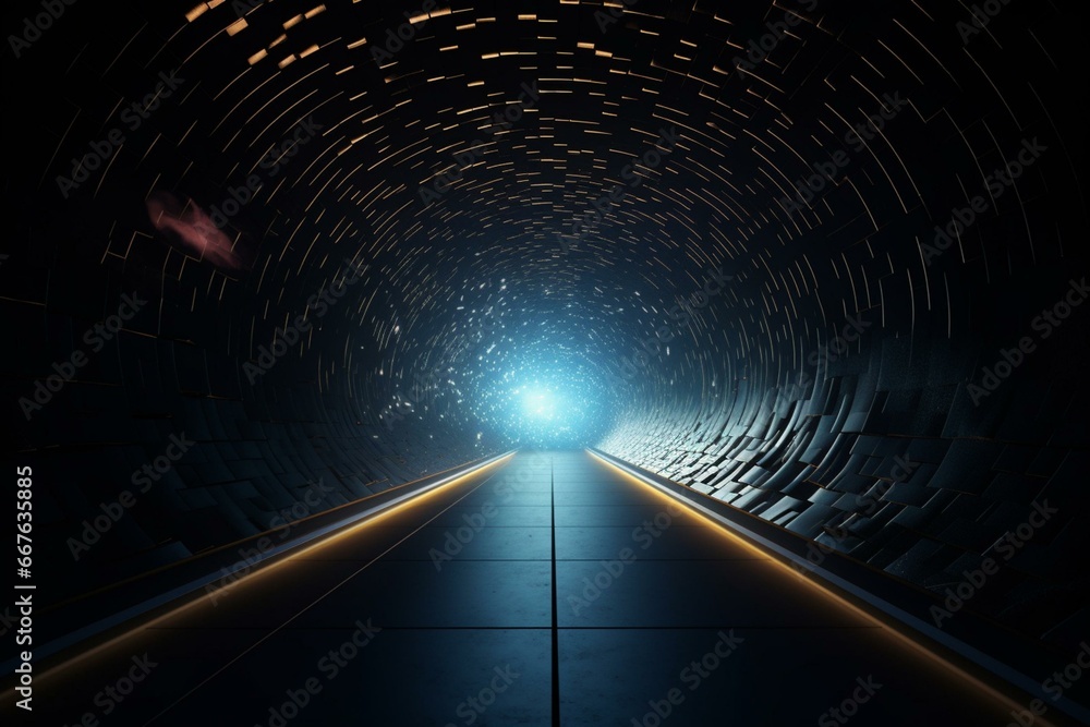 Realistic 3D illustration showing a road tunnel splitting into two ...