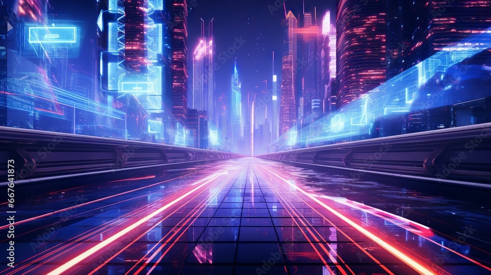 Cyberpunk style futuristic technology background with illuminated lines ...