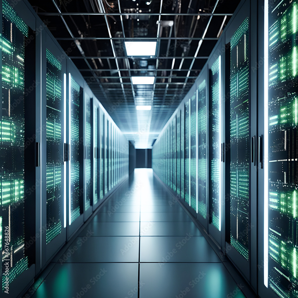 Shot of Corridor in Working Data Center Full of Rack Servers and ...