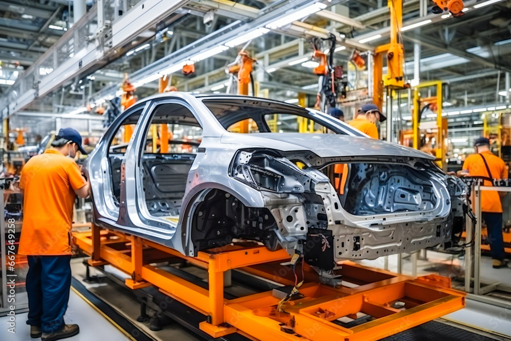 Workers working on a car assembly line Stock Photo | Adobe Stock