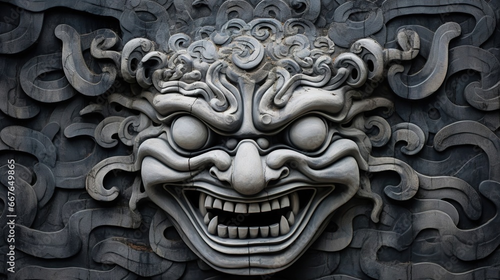 Mysterious Chinese face on a wall sculpture, Created with Generative Ai ...