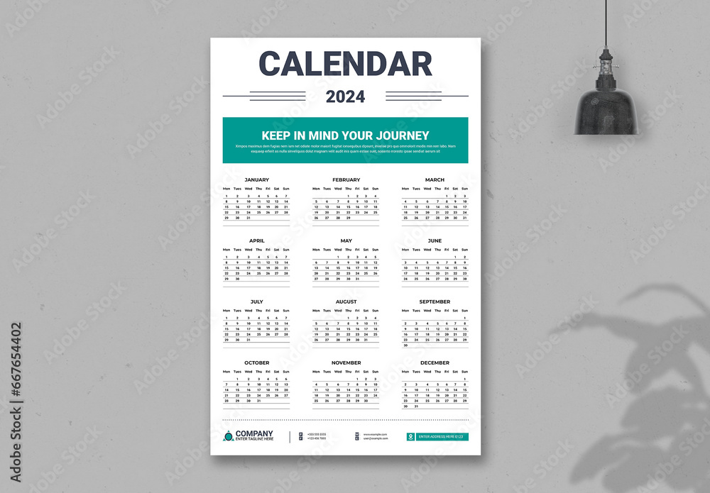 2024 One Page Tabloid Calendar Template Stock Template | Adobe Stock