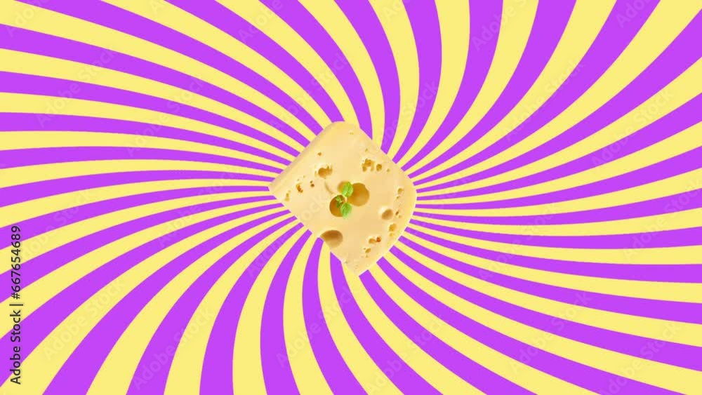 Creative cheese stop motion graphic colorful sunburst background. Yummy ...