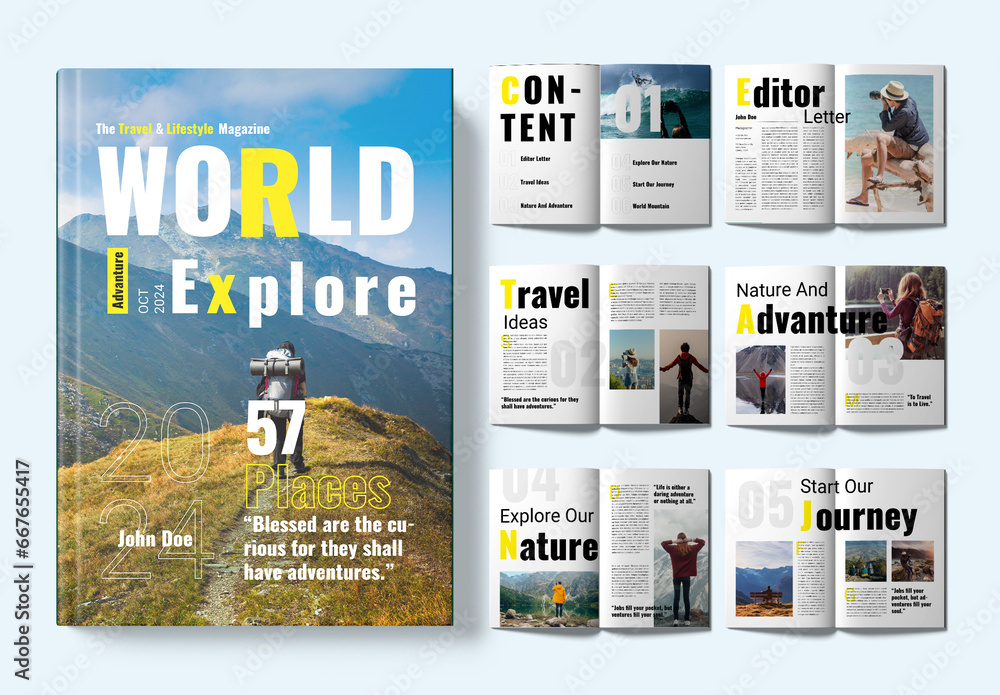 Travel Magazine Layout Modern Adventure Outdoor Explore Book Stock ...