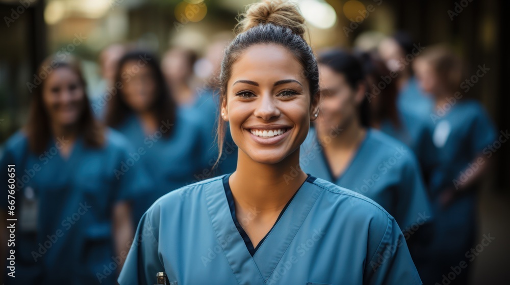 Diverse group of student nurses immersed in medical education and ...