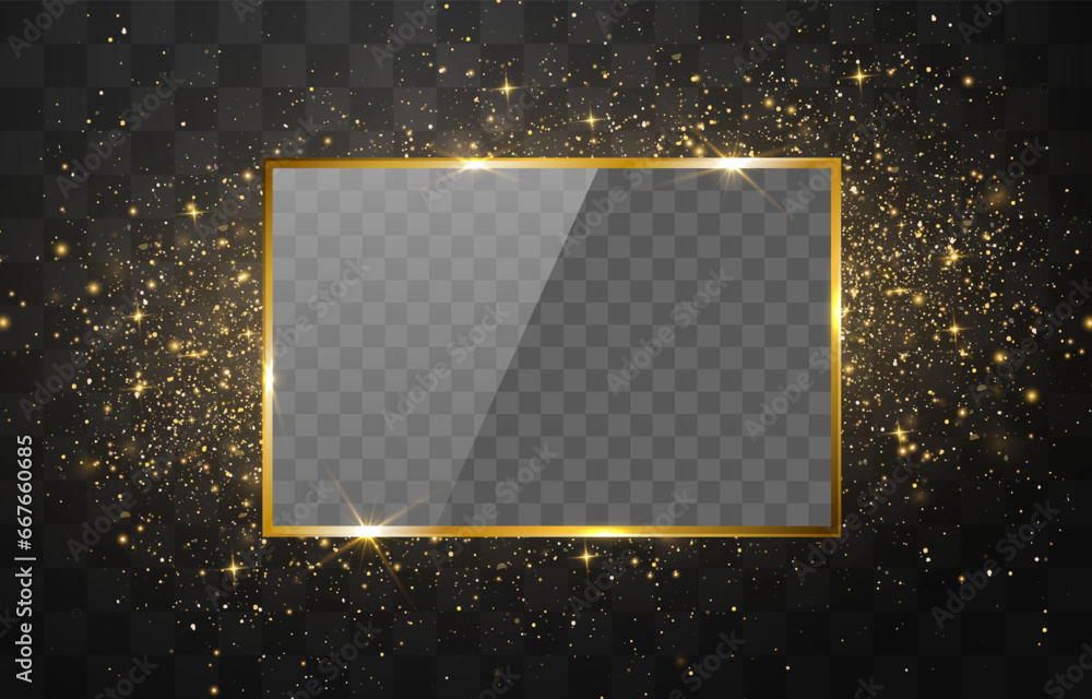 Vector gold frame around glitter particles. Glitter gold particles ...