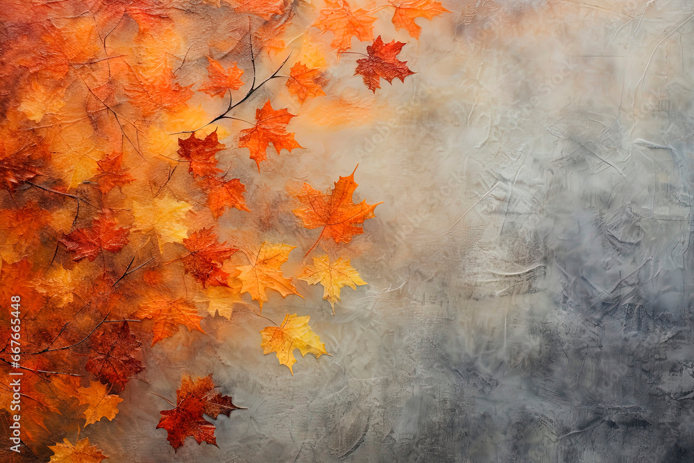Autumn maple leaves on a grey background, touchable fall season soft ...