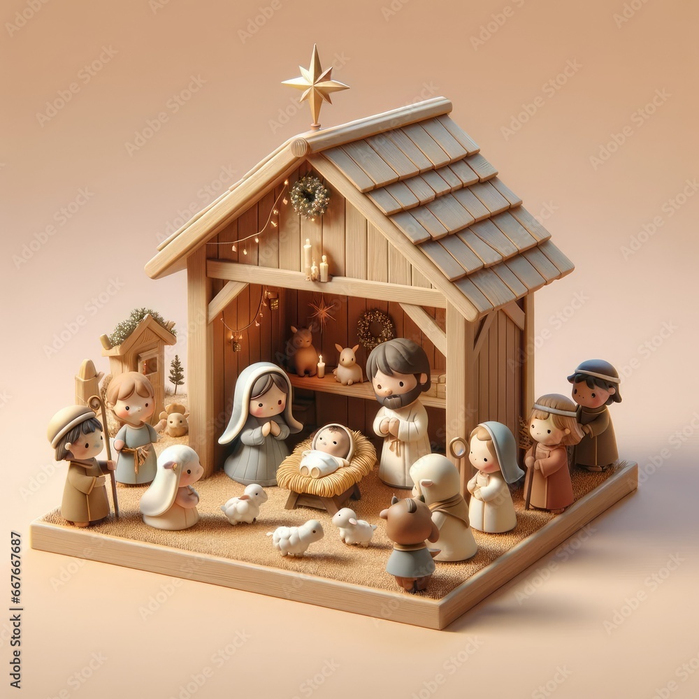 Charming nativity set in a pastel palette displays the Holy Family in a ...