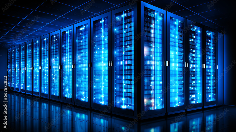 Supercomputer. Huge high performance cyber tech super computer system ...