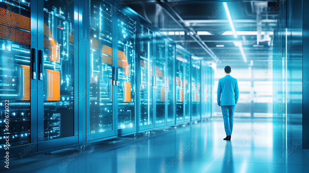 Supercomputer. Huge high performance cyber tech super computer system ...