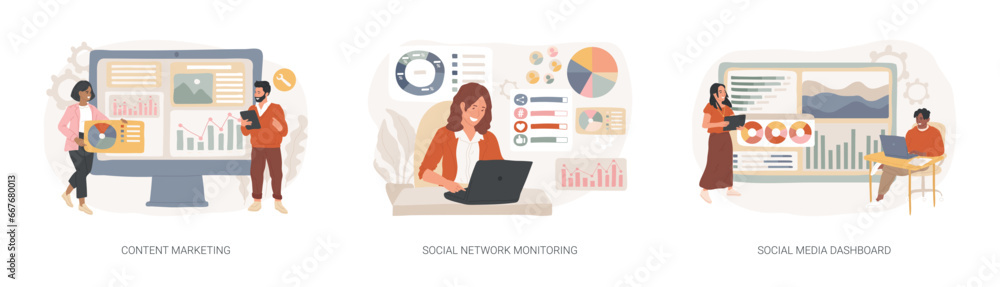 SMM strategy isolated concept vector illustration set. Content ...