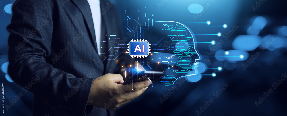 AI command prompt in smartphone and machine learning concept ...
