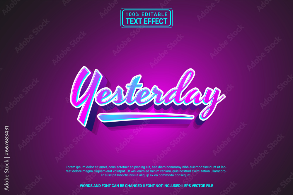 Editable text effect Yesterday 3d cartoon template stlye modren premium ...