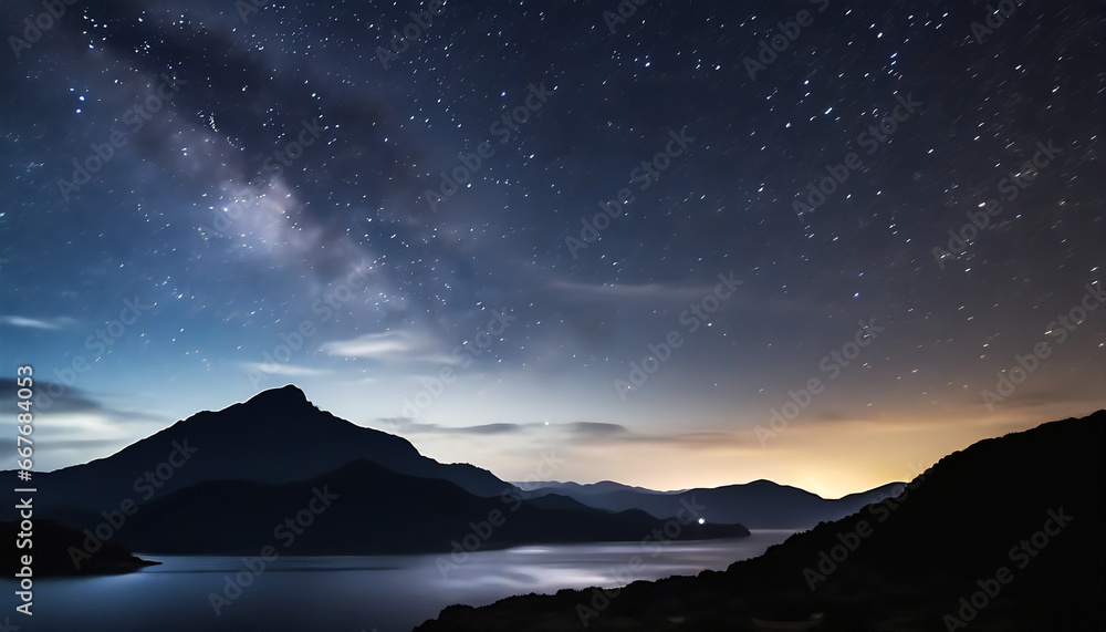 Photo & Art Print midnight stargazing horizon sky with mountain ...
