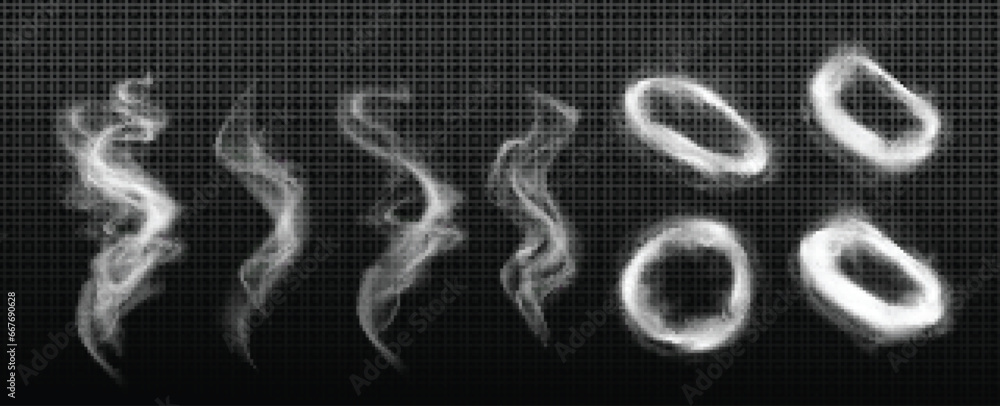 3d realistic abstract white cigarette cloud steam swirl set. Isolated ...