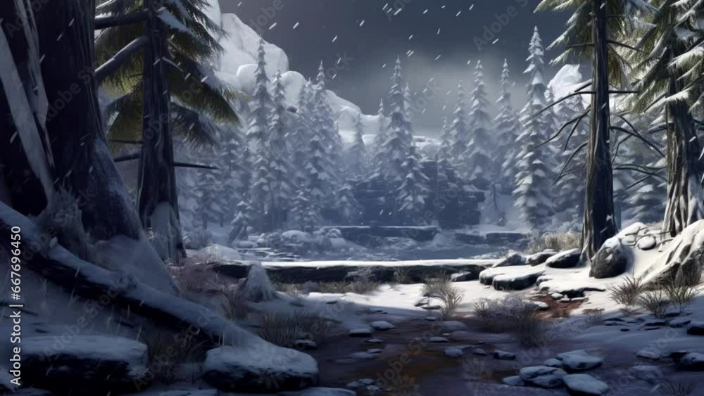 blizzard in the forest, seamless looping video background animation ...
